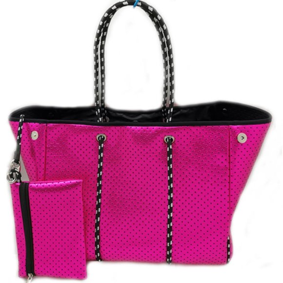 Bags | Pink Metallic Neoprene Tote W Extra Zippered Pouch | Poshmark
